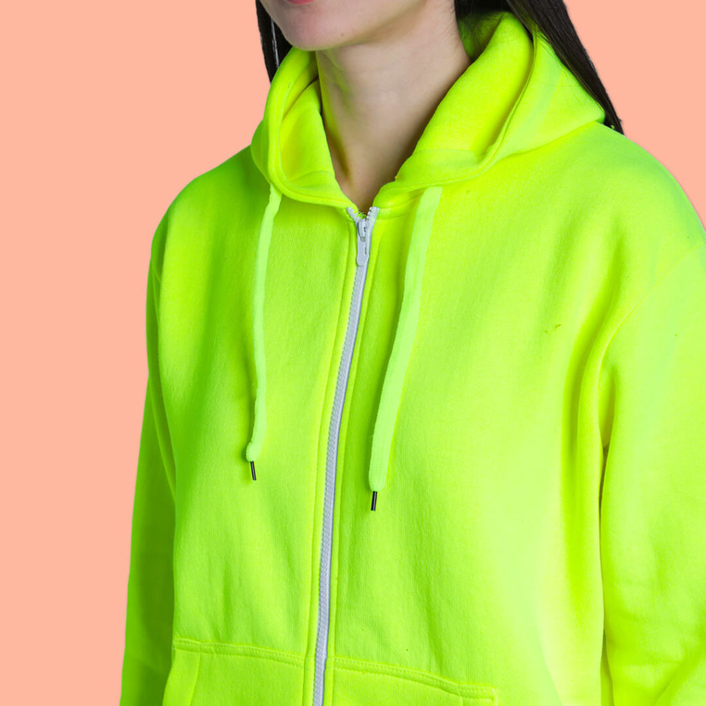 Neon Yellow Zipper Hoodie For Women | Bofrike