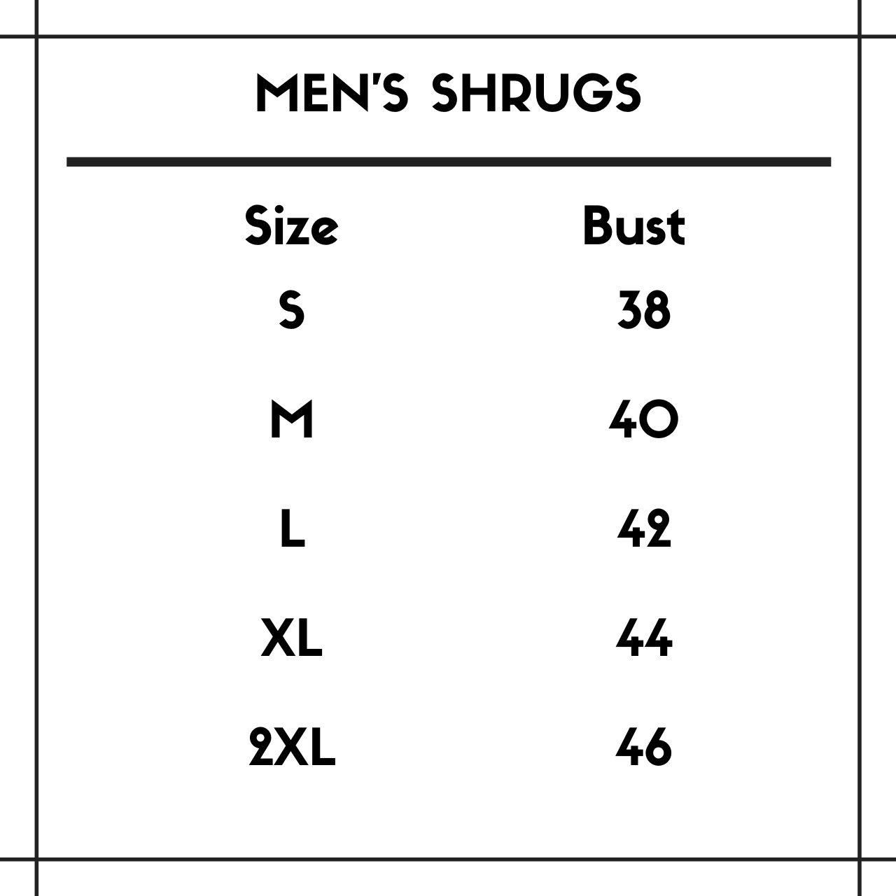 Men s Shrug Size Chart Bofrike